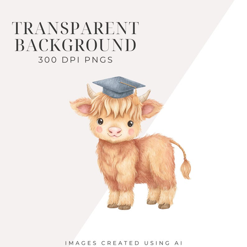Highland Cow Graduation Clipart, Instant Download, Cute Baby Cow ...