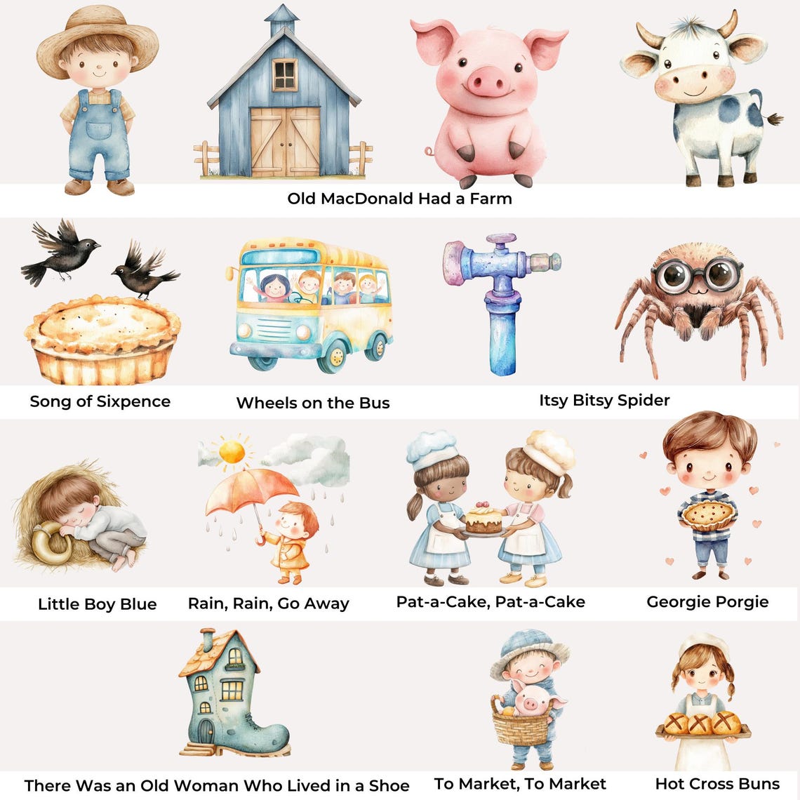 Nursery Rhyme Clipart INSTANT DOWNLOAD Watercolor Mother Goose Images ...