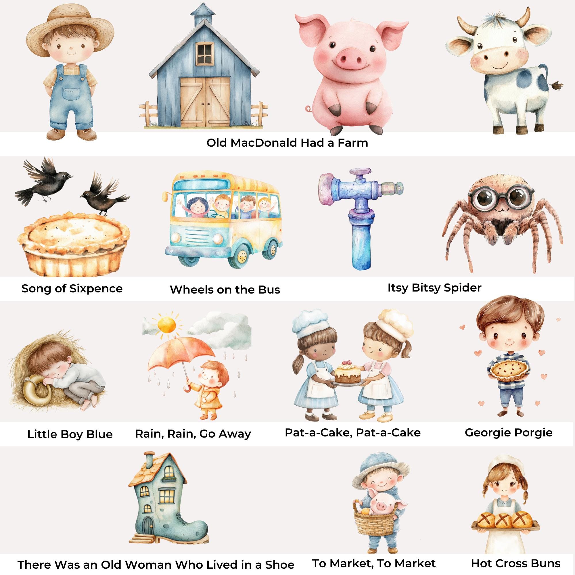 Nursery Rhyme Clipart INSTANT DOWNLOAD Watercolor Mother Goose Images ...