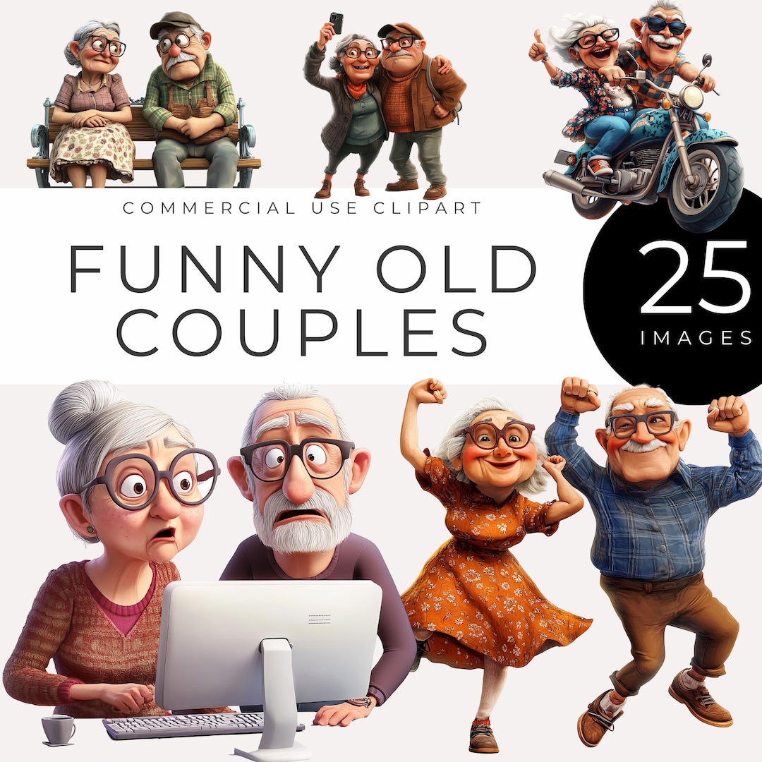 Funny Old Couple Clipart INSTANT DOWNLOAD Cute Quirky Elderly Images ...