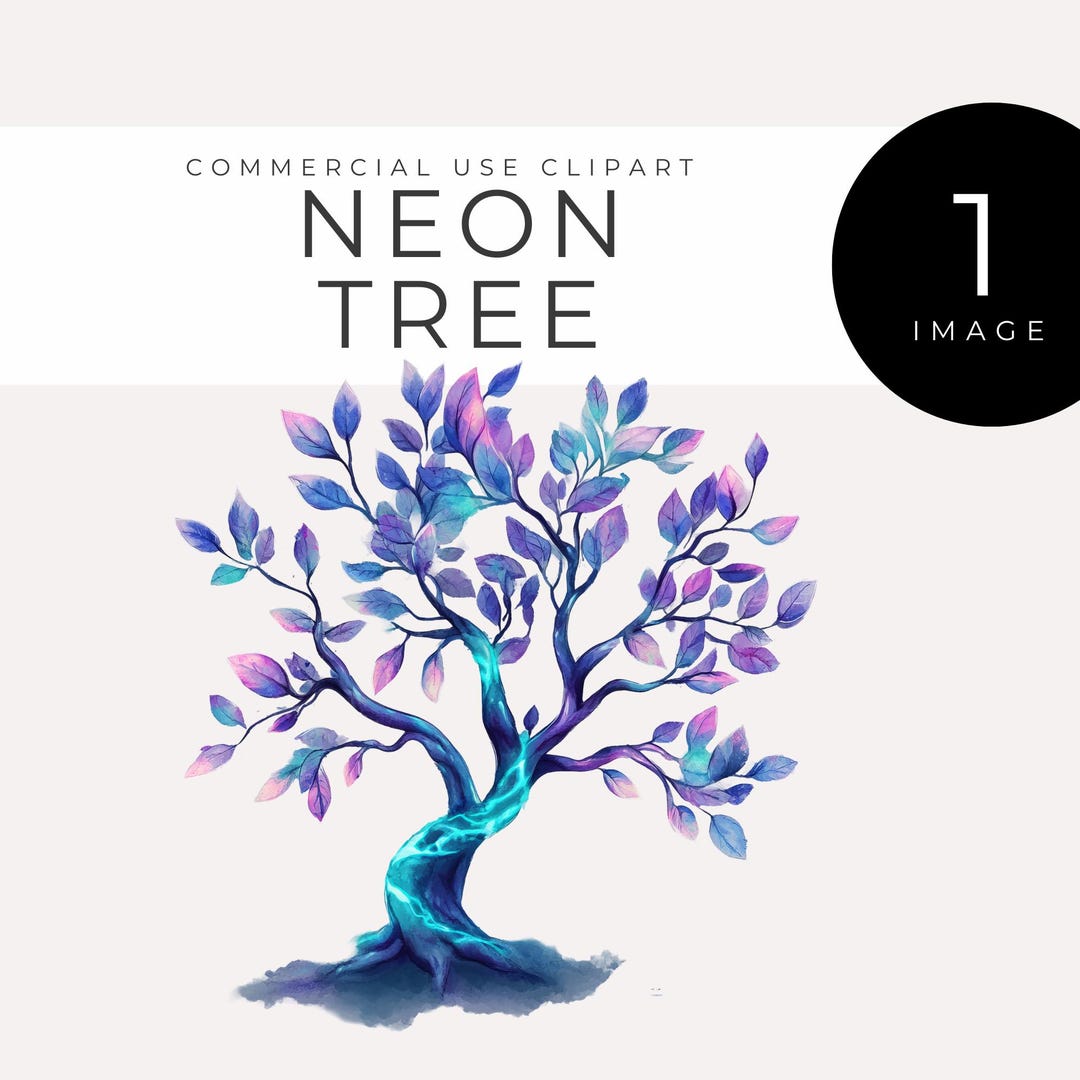 Neon Tree Clipart, Instant Download, Glowing Tree Graphic in Electric ...