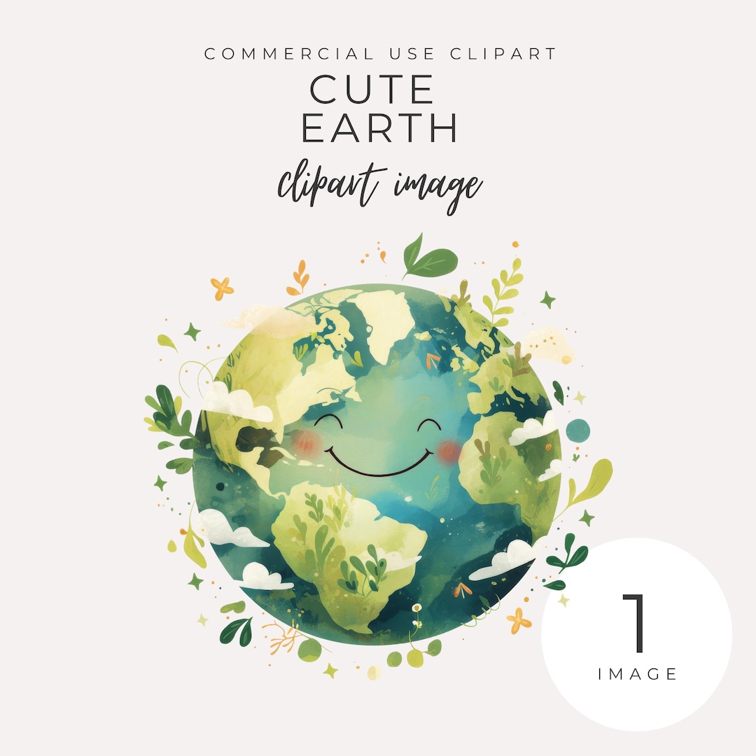 Cute Smiling Earth Clipart INSTANT DOWNLOAD Happy Planet Illustration ...