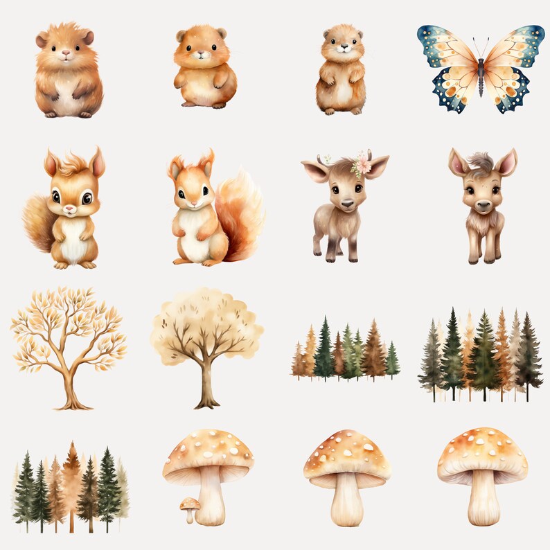 Woodland Animals Watercolor Clipart INSTANT DOWNLOAD Cute Forest ...