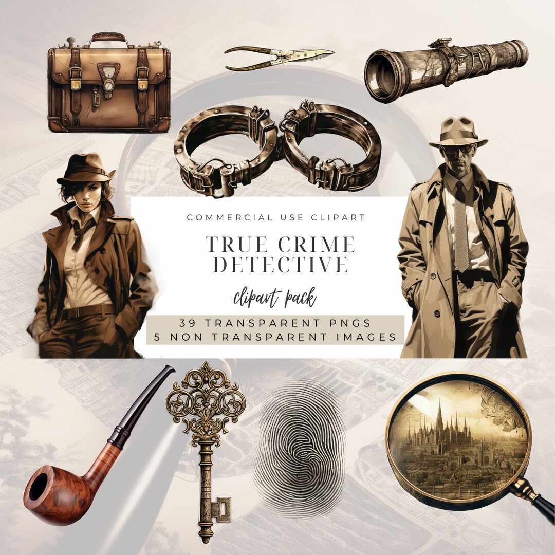 True Crime Clipart INSTANT DOWNLOAD Vintage Detective Graphics and Noir ...