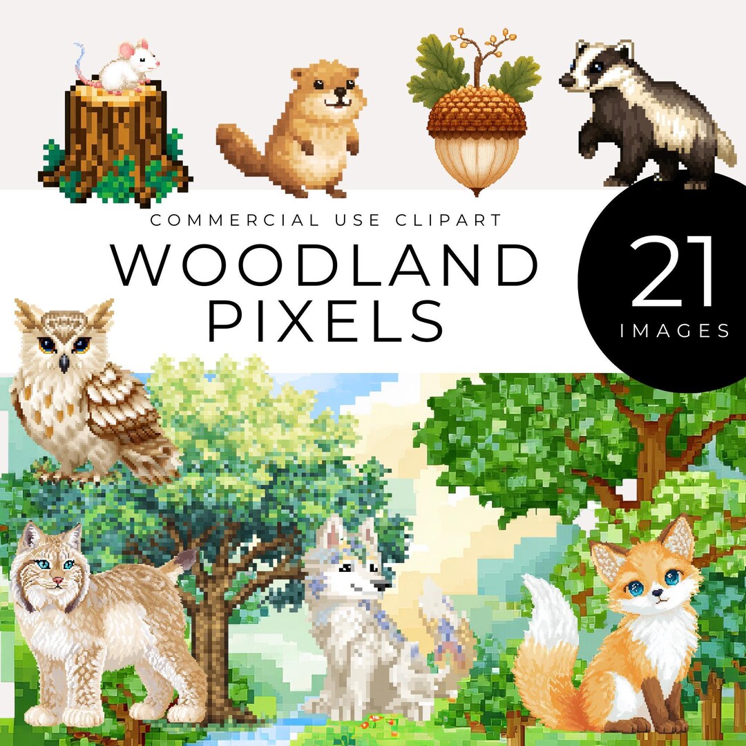 Woodland Pixel Clipart, Instant Download, Cute Pixel Forest Animals ...