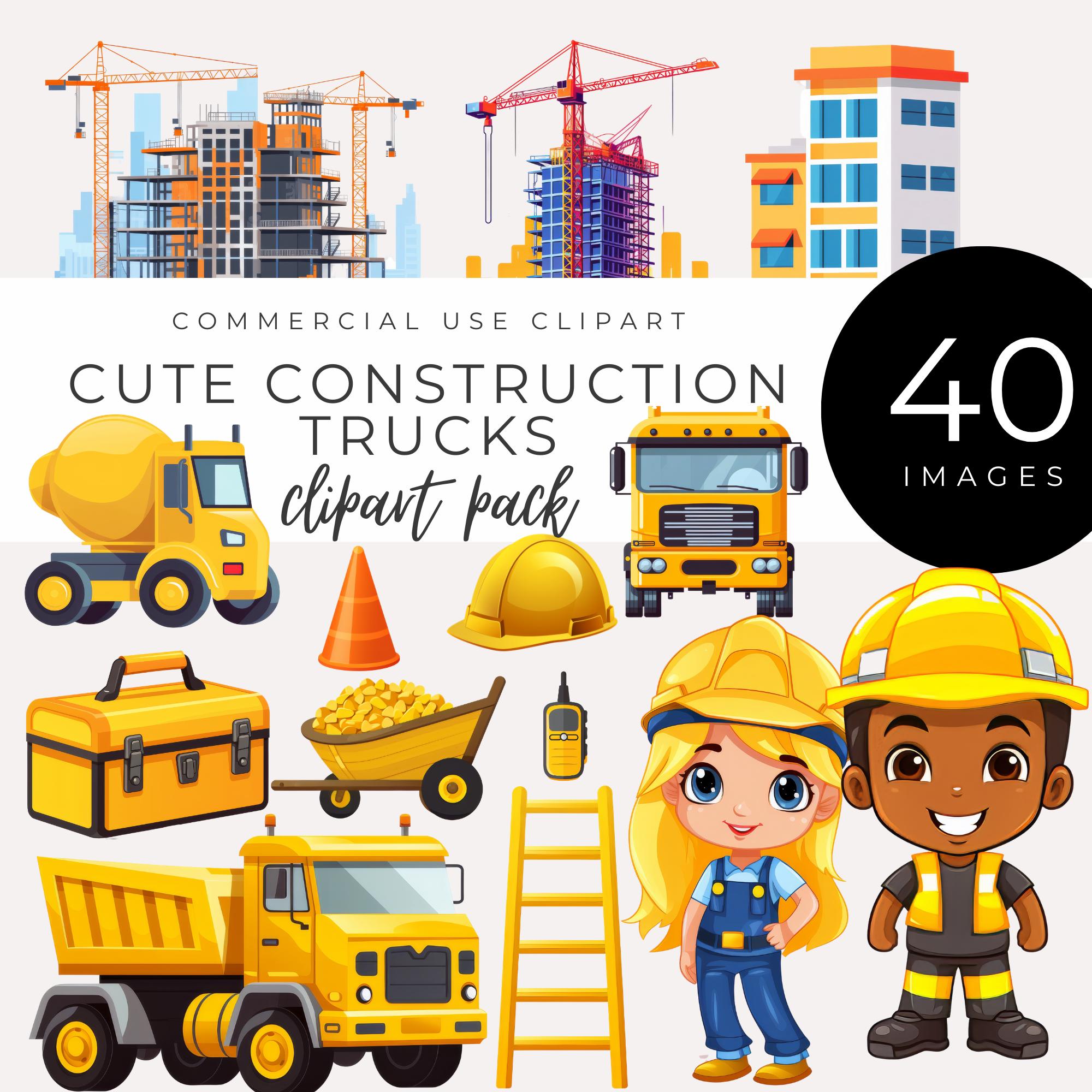 Construction Truck Clipart INSTANT DOWNLOAD Backhoe, Dump Truck, Cement ...