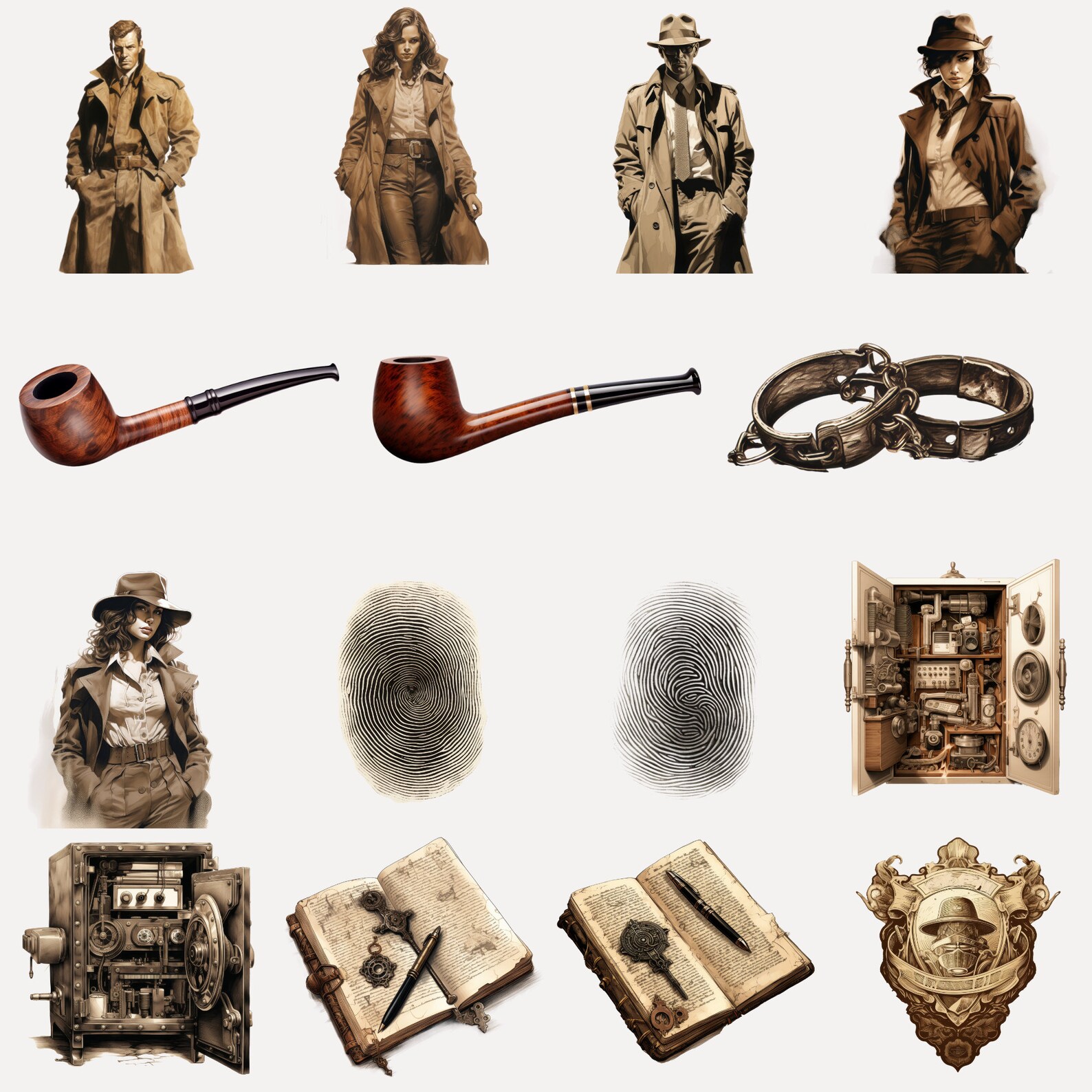True Crime Clipart INSTANT DOWNLOAD Vintage Detective Graphics and Noir ...