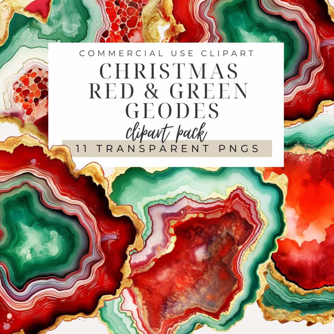 Holiday Geode Clipart INSTANT DOWNLOAD Red & Green Christmas Elegant ...