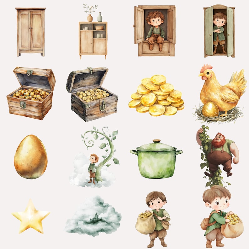 Watercolor Jack and the Beanstalk Clipart INSTANT DOWNLOAD Flok Lore ...
