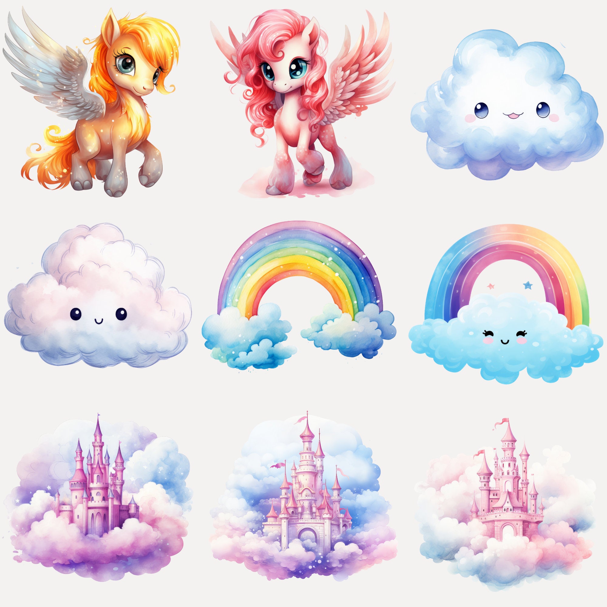 Whimsical Fantasy Pegasus Clipart DIGITAL DOWNLOAD Unicorn Pngs ...
