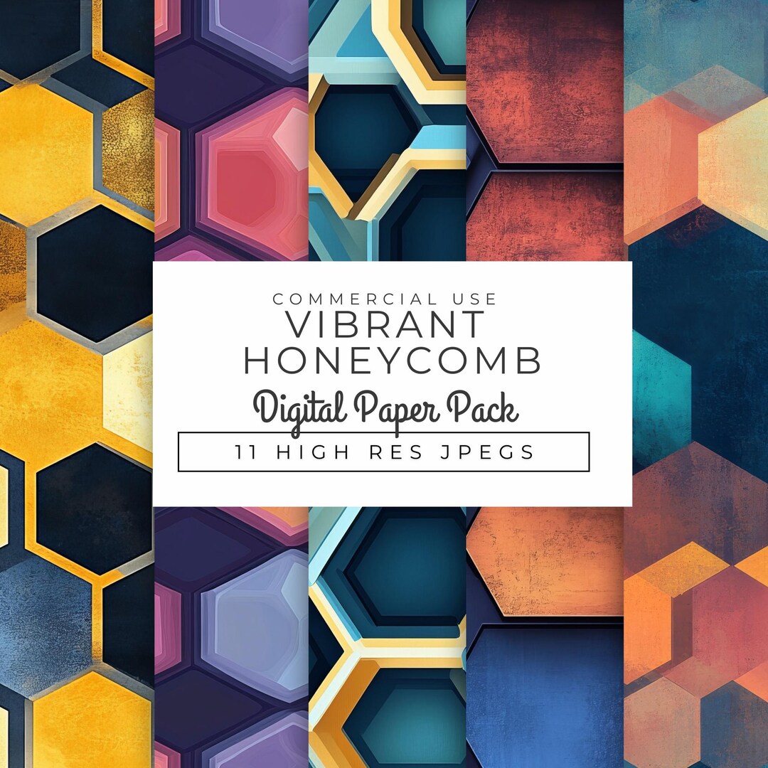 Vibrant Honeycomb Digital Papers, Instant Download, Bold Geometric ...