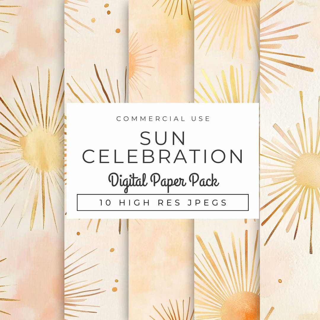 Sun Celebration Digital Papers INSTANT DOWNLOAD Golden Sunburst ...