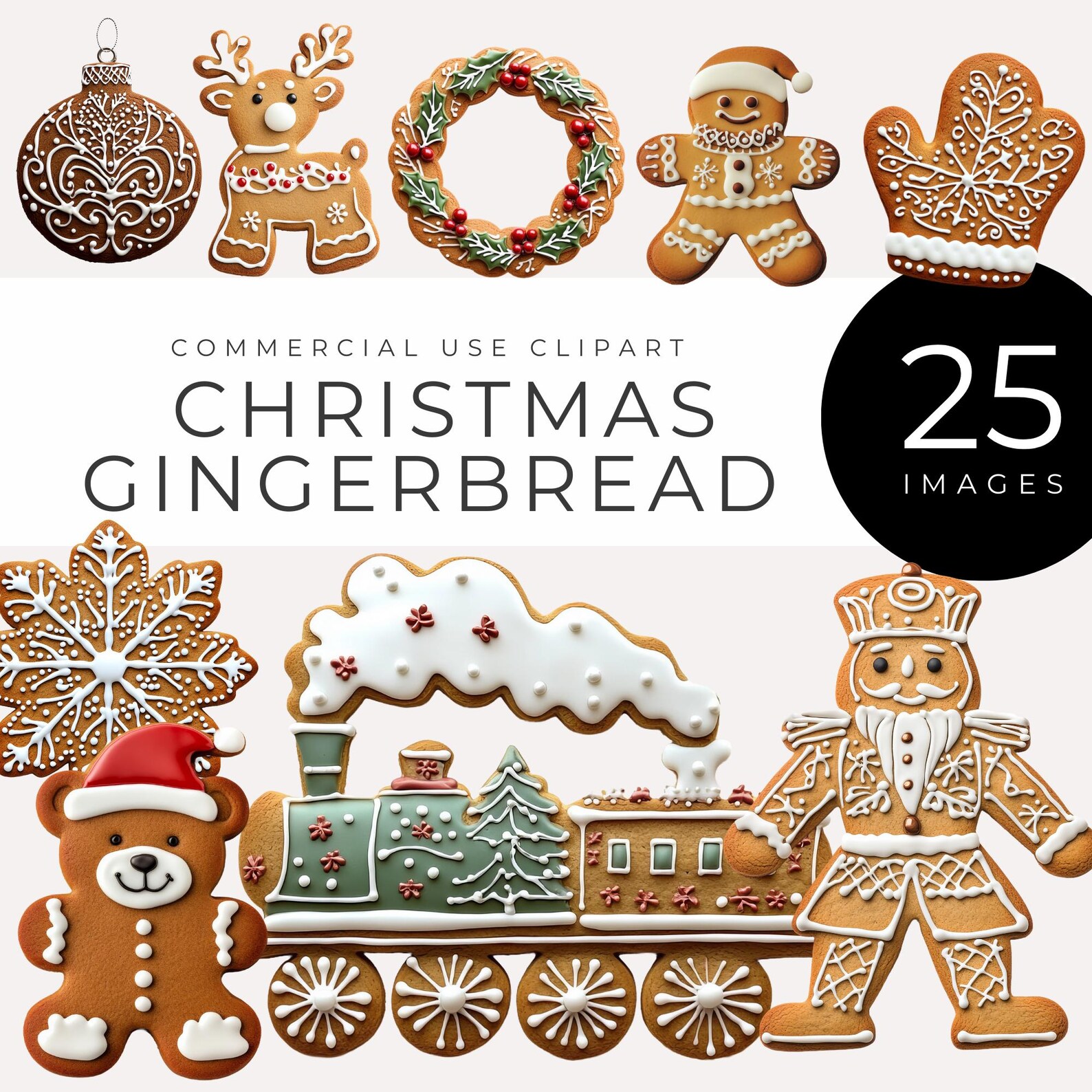 Christmas Gingerbread Clipart INSTANT DOWNLOAD Festive Cookie Graphics ...
