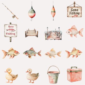 Fish Tackle Watercolor Clipart, INSTANT DOWNLOAD, Kids Gone Fishing ...