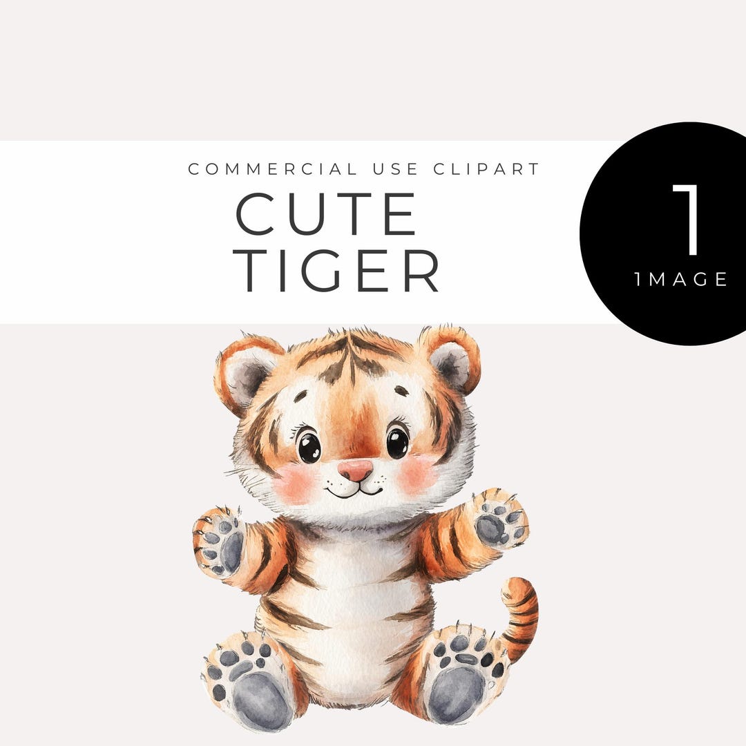 Cute Tiger Clipart, Instant Download, Watercolor Baby Animal, Jungle ...