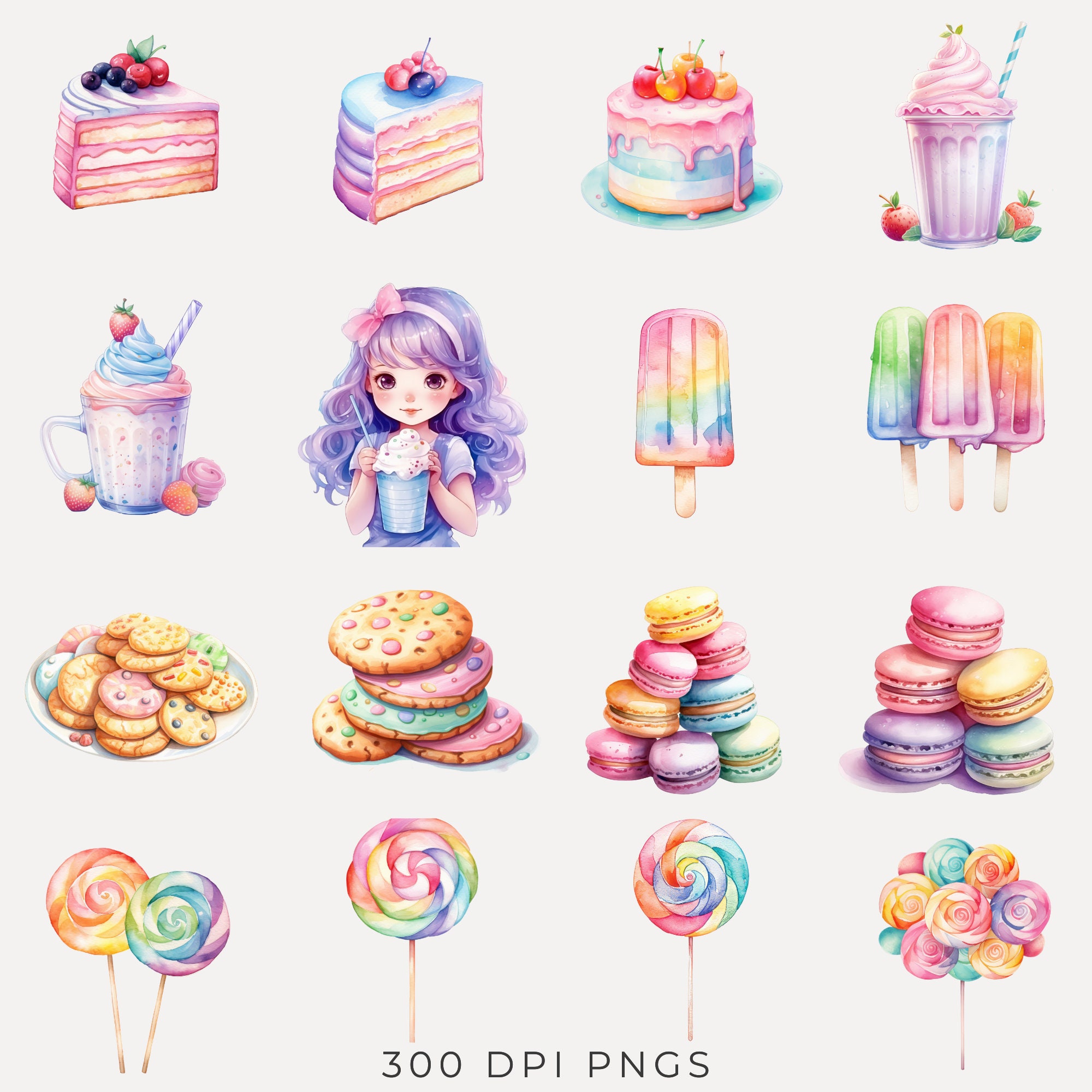 Land of the Sweets Clip Art DIGITAL DOWNLOAD Pastel Watercolor Dessert ...