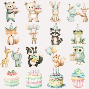Woodland Animal Birthday Clipart INSTANT DOWNLOAD Watercolor Cute ...