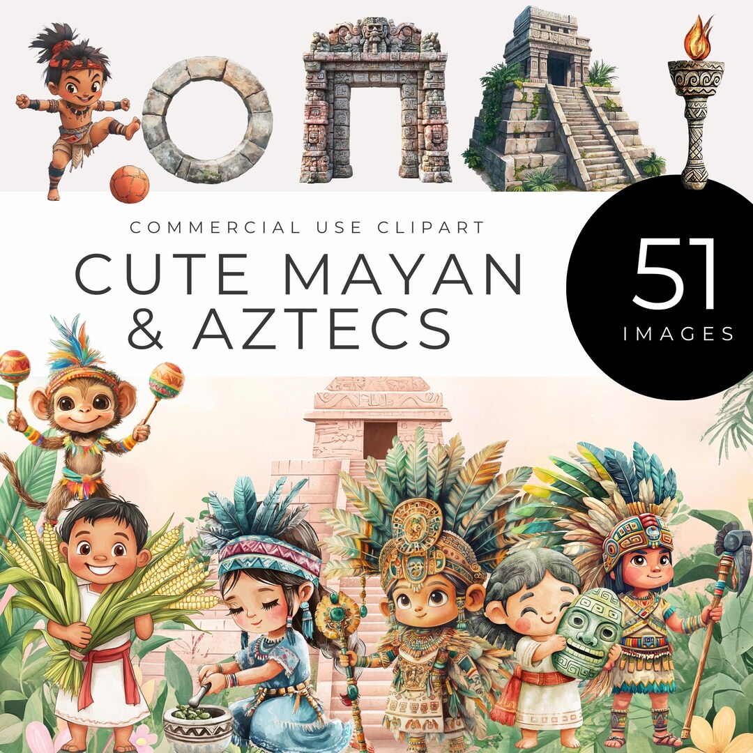 Cute Mayan & Aztec Civilization Clipart, Instant Download, Ancient ...