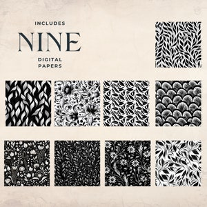 Black and White Digital Paper Pack INSTANT DOWNLOAD Monochrome Abstract ...