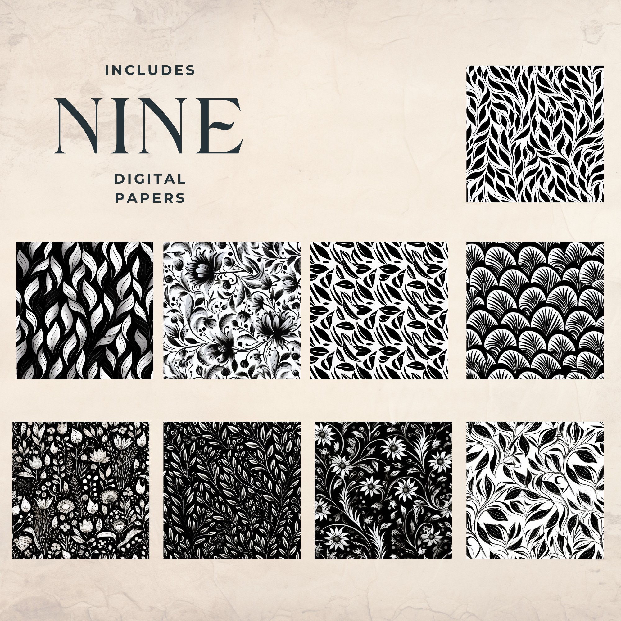 Black and White Digital Paper Pack INSTANT DOWNLOAD Monochrome Abstract ...