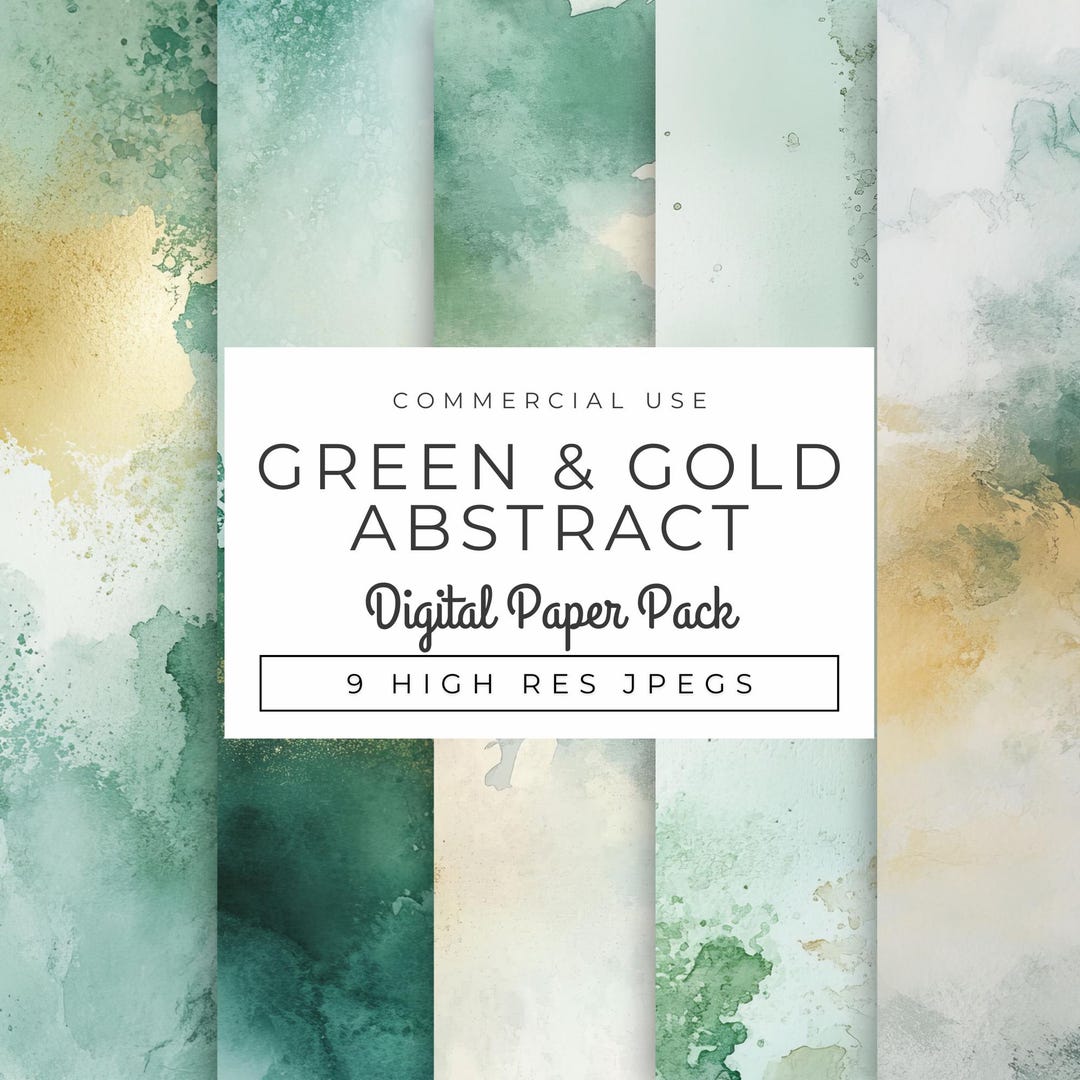Watercolor Green & Gold Digital Paper, Instant Download, Luxury ...