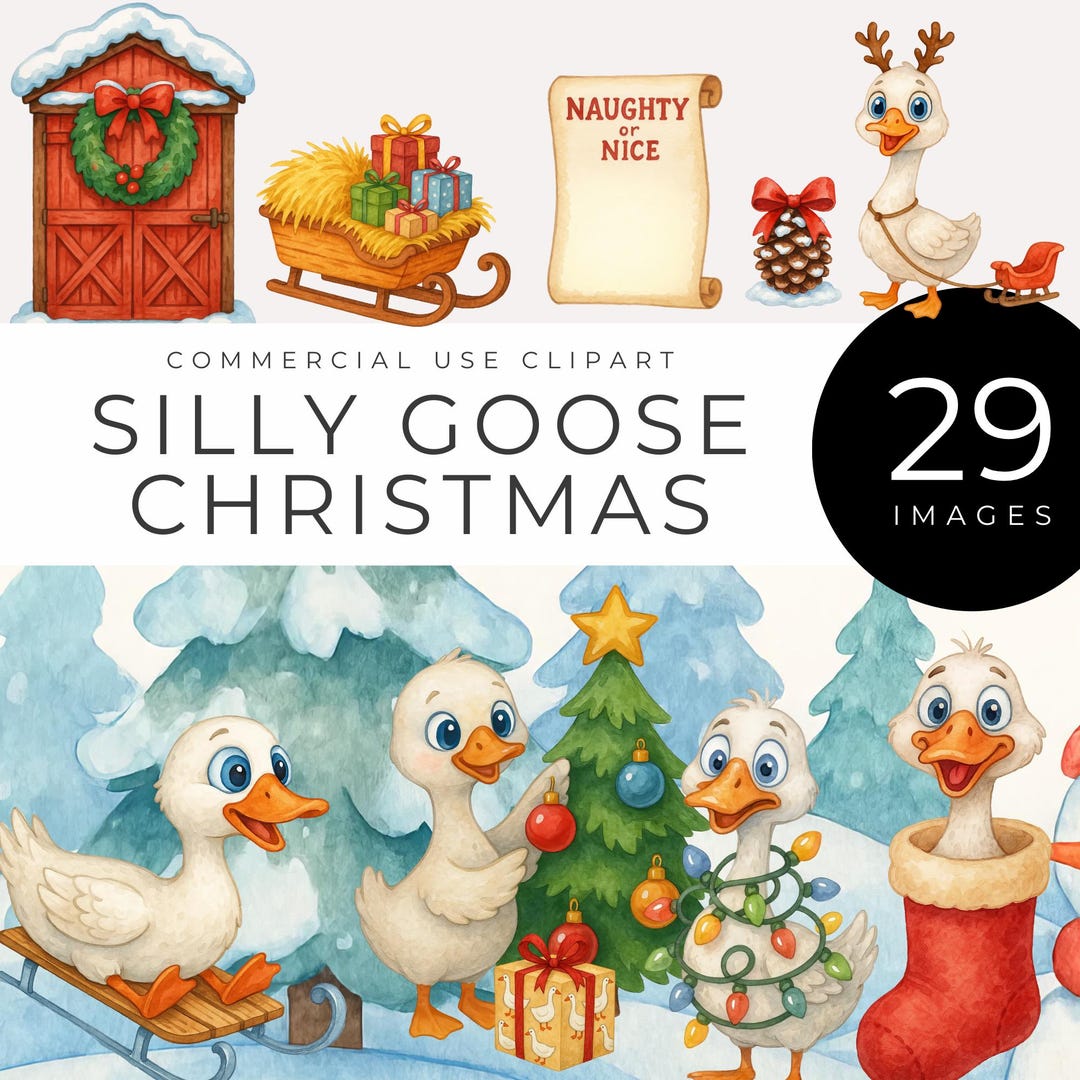 Silly Goose Christmas Clipart, Funny Farm Holiday Animals, Festive Duck ...