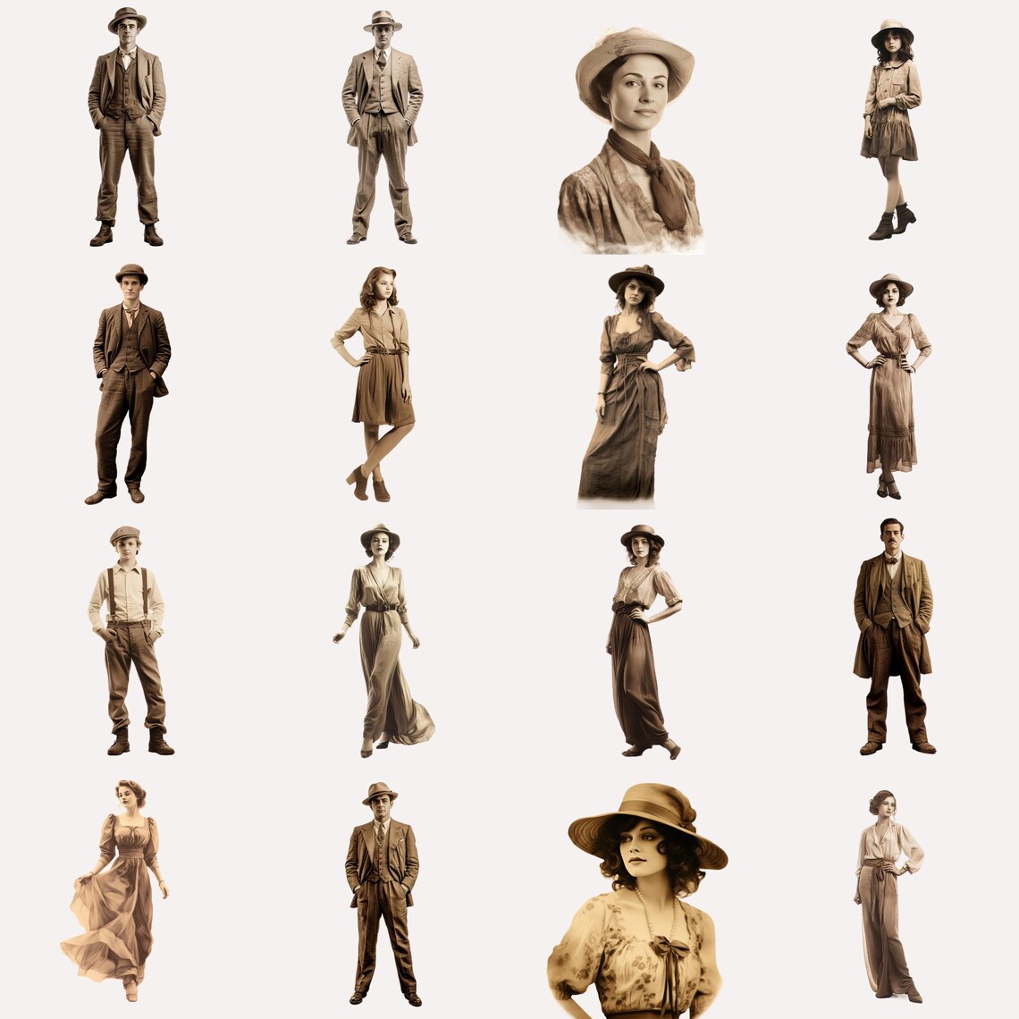 Vintage People Clipart INSTANT DOWNLOAD Sepia Tone Men, Women, Boys ...