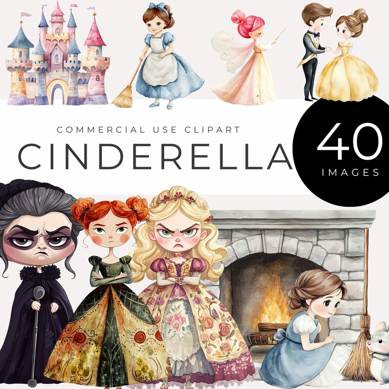 Watercolor Cinderella Clipart, Instant Download, Fairy Tale Princess ...