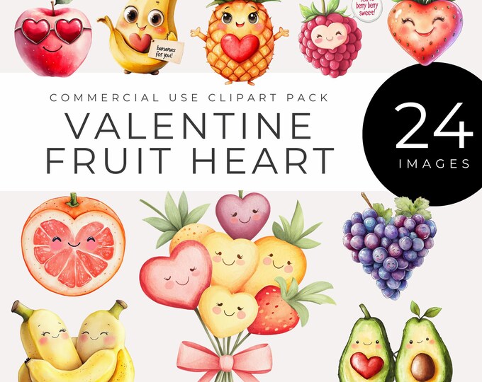 15 Fruits in Love PNG Clipart, Cute Fruit Couples for Valentine's Day ...