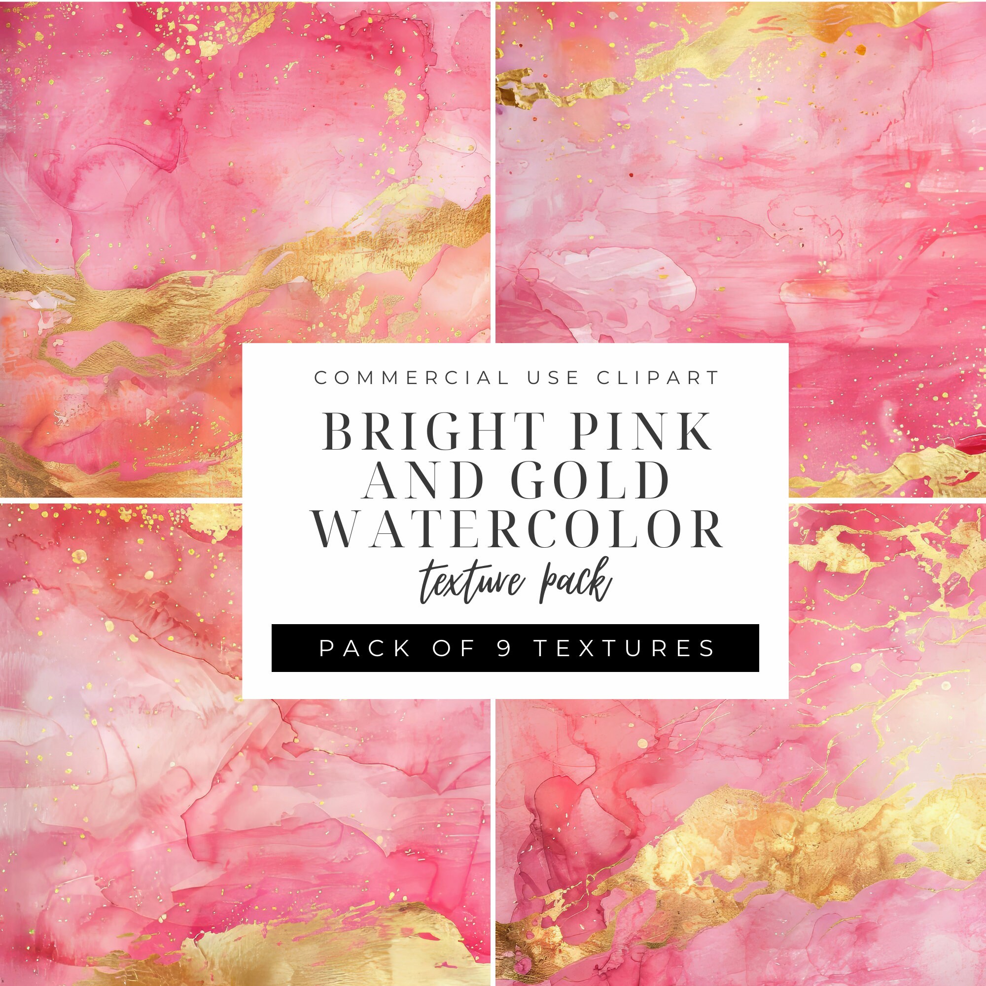Bright Pink and Gold Watercolor Textures & Clipart INSTANT DOWNLOAD ...