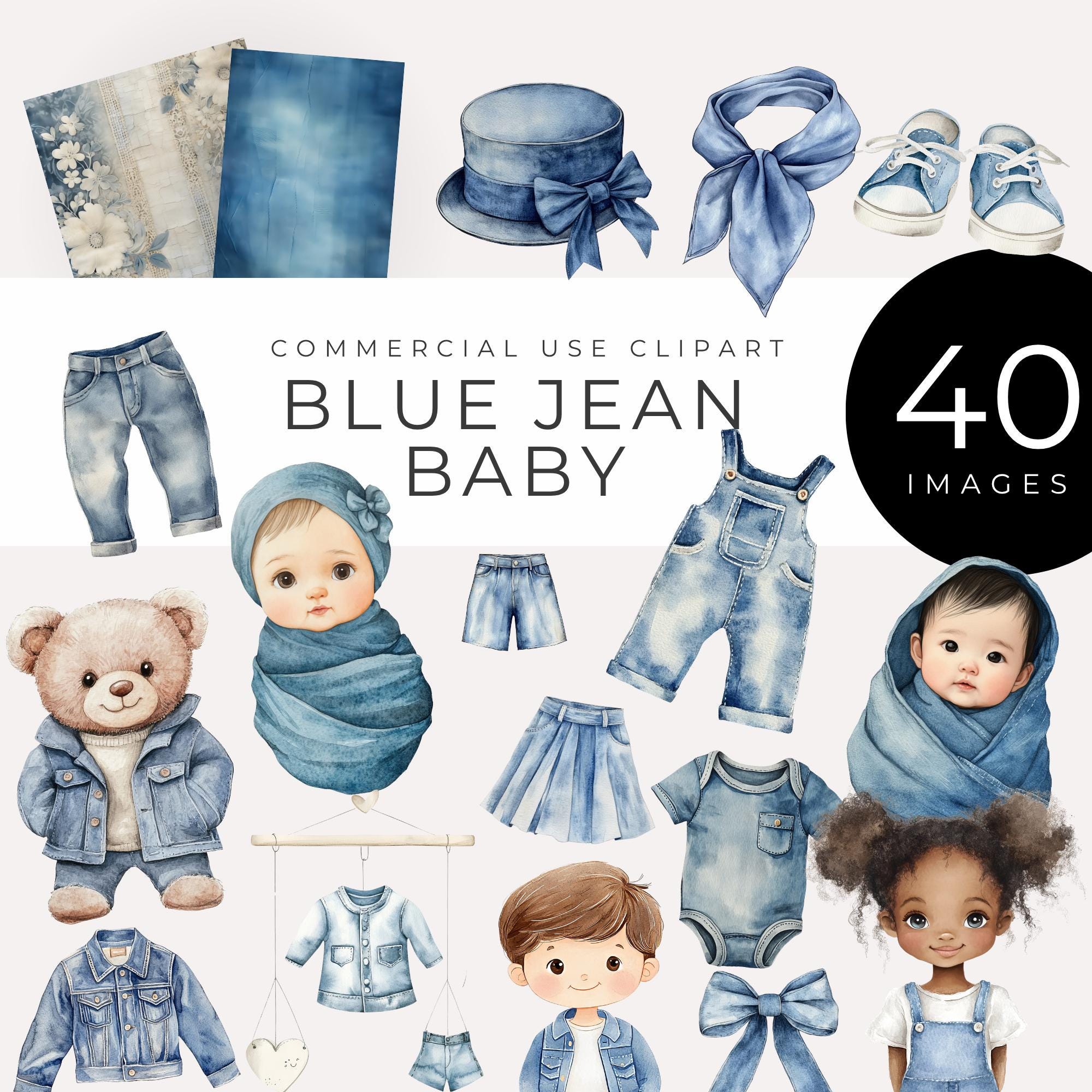Blue Jean Baby Shower Clipart, Instant Download, Denim Baby Pngs, Boys ...