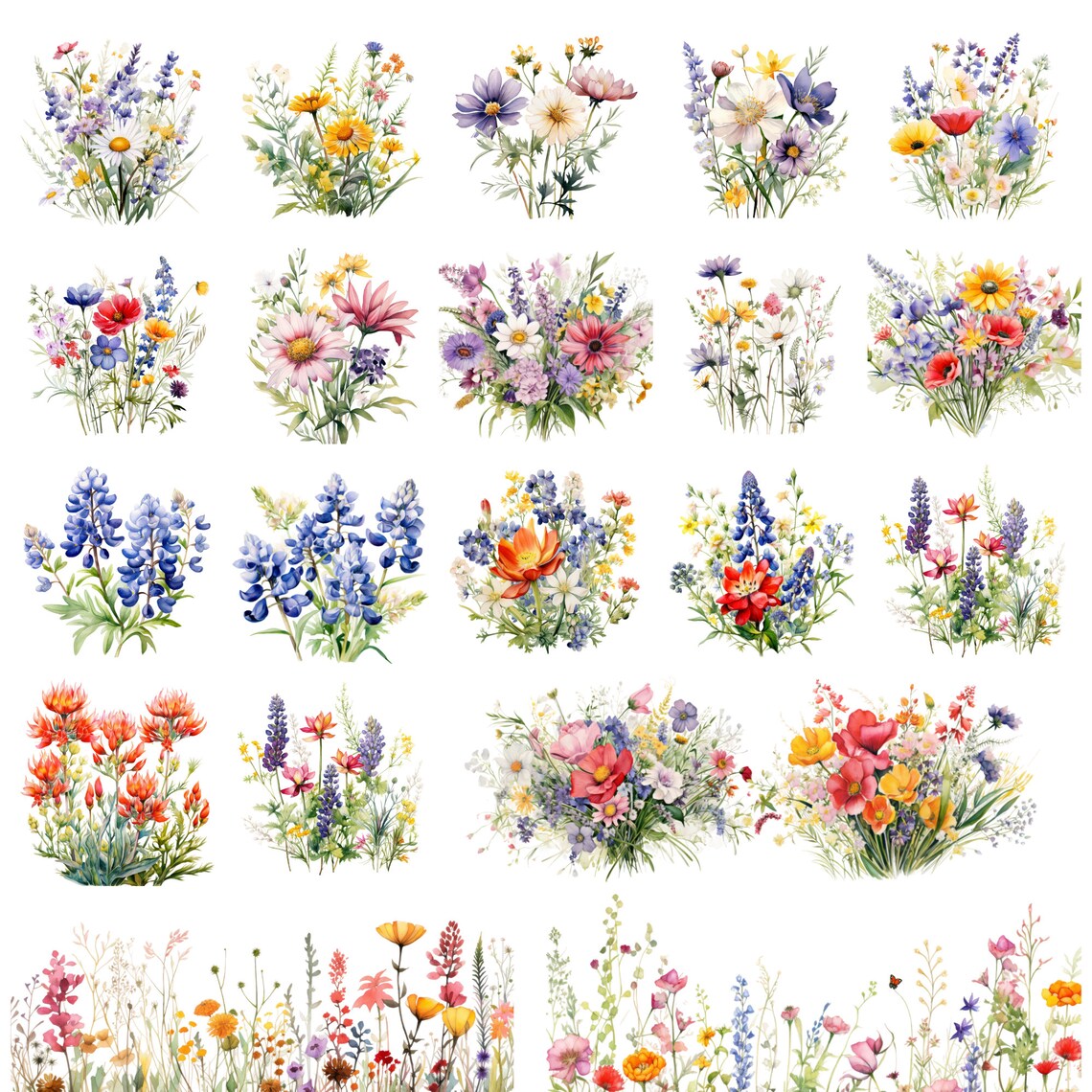 Watercolor Texas Wildflowers Clipart INSTANT DIGITAL DOWNLOAD ...