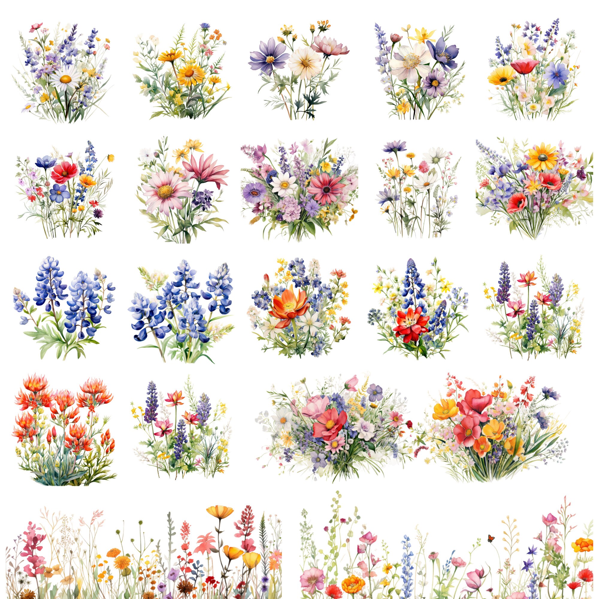 Watercolor Texas Wildflowers Clipart INSTANT DIGITAL DOWNLOAD ...