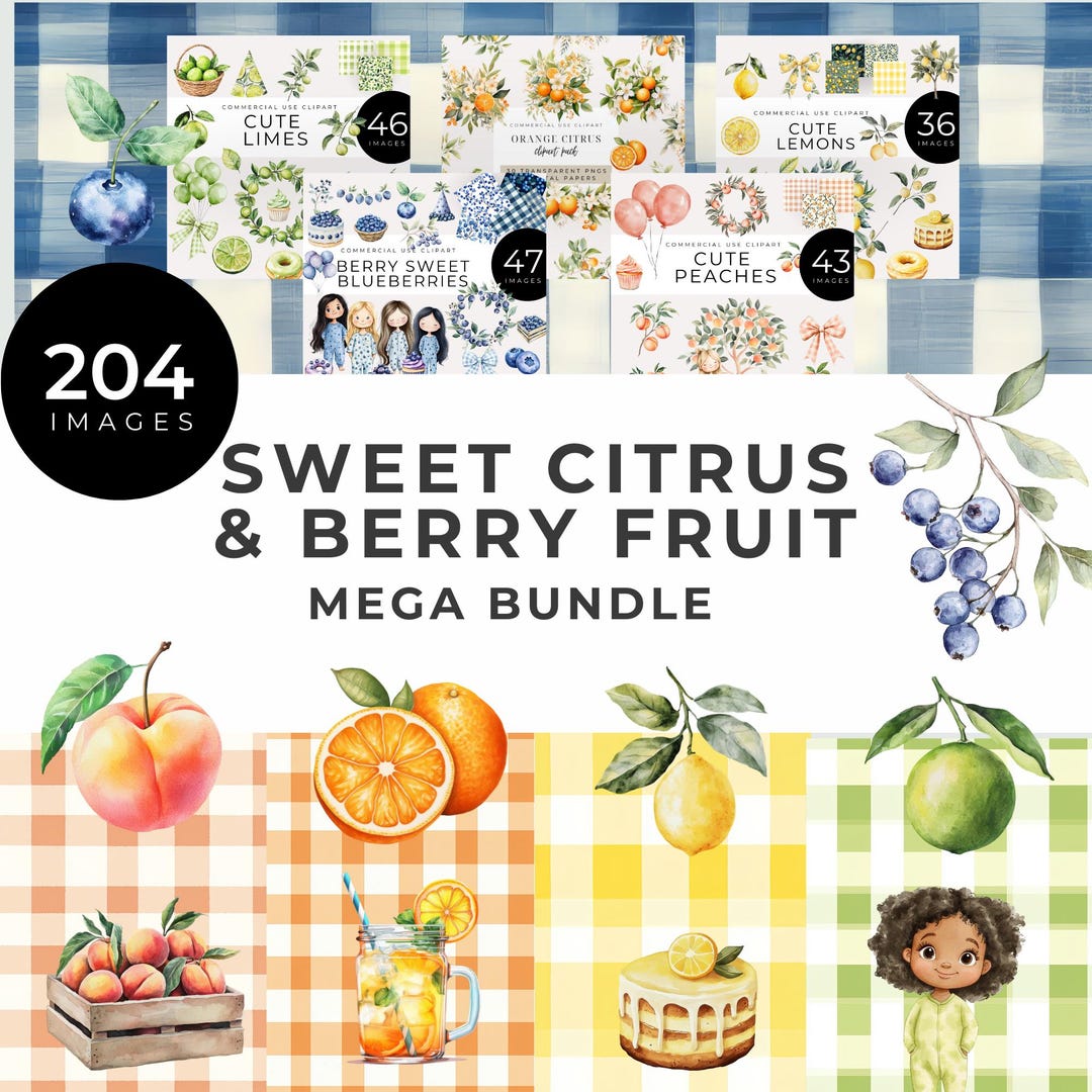 Citrus & Berry Fruit Clipart Bundle, Instant Download, Lemons, Limes ...