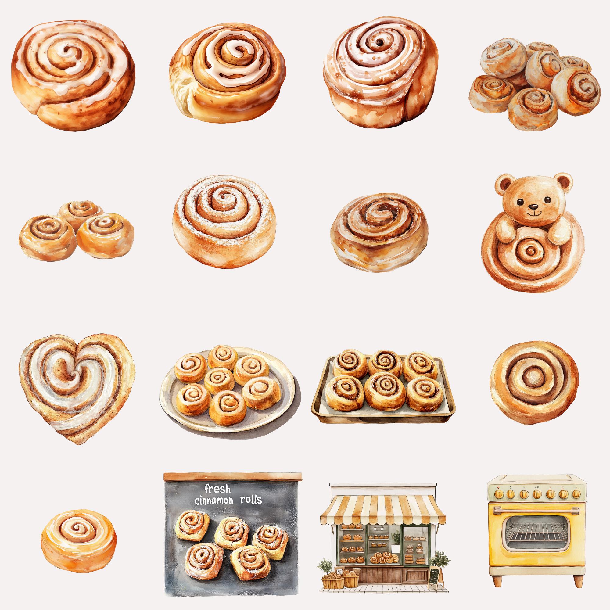 Cinnamon Roll Clipart INSTANT DOWNLOAD Cute Watercolor Images of ...