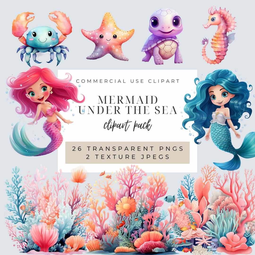 Under the Sea Mermaid Clipart INSTANT DOWNLOAD Watercolor, Mermaid Pngs ...