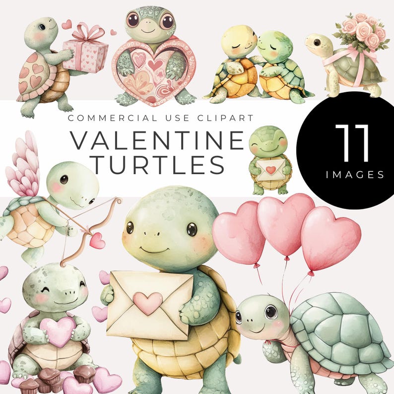 Valentine Turtle Clipart, Instant Download, Watercolor Cute Animal ...