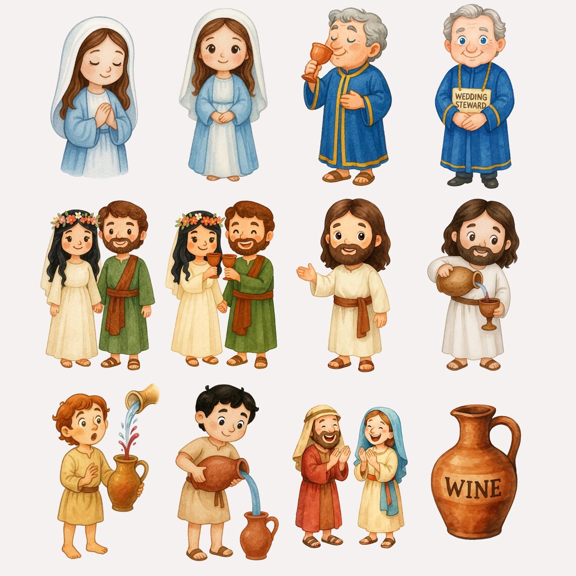 Water Into Wine Clipart, Instant Download, Jesus First Miracle Wedding ...