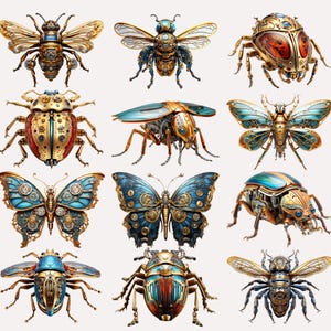 Steampunk Mechanical Insects Clipart INSTANT DOWNLOAD Metal Ladybugs ...