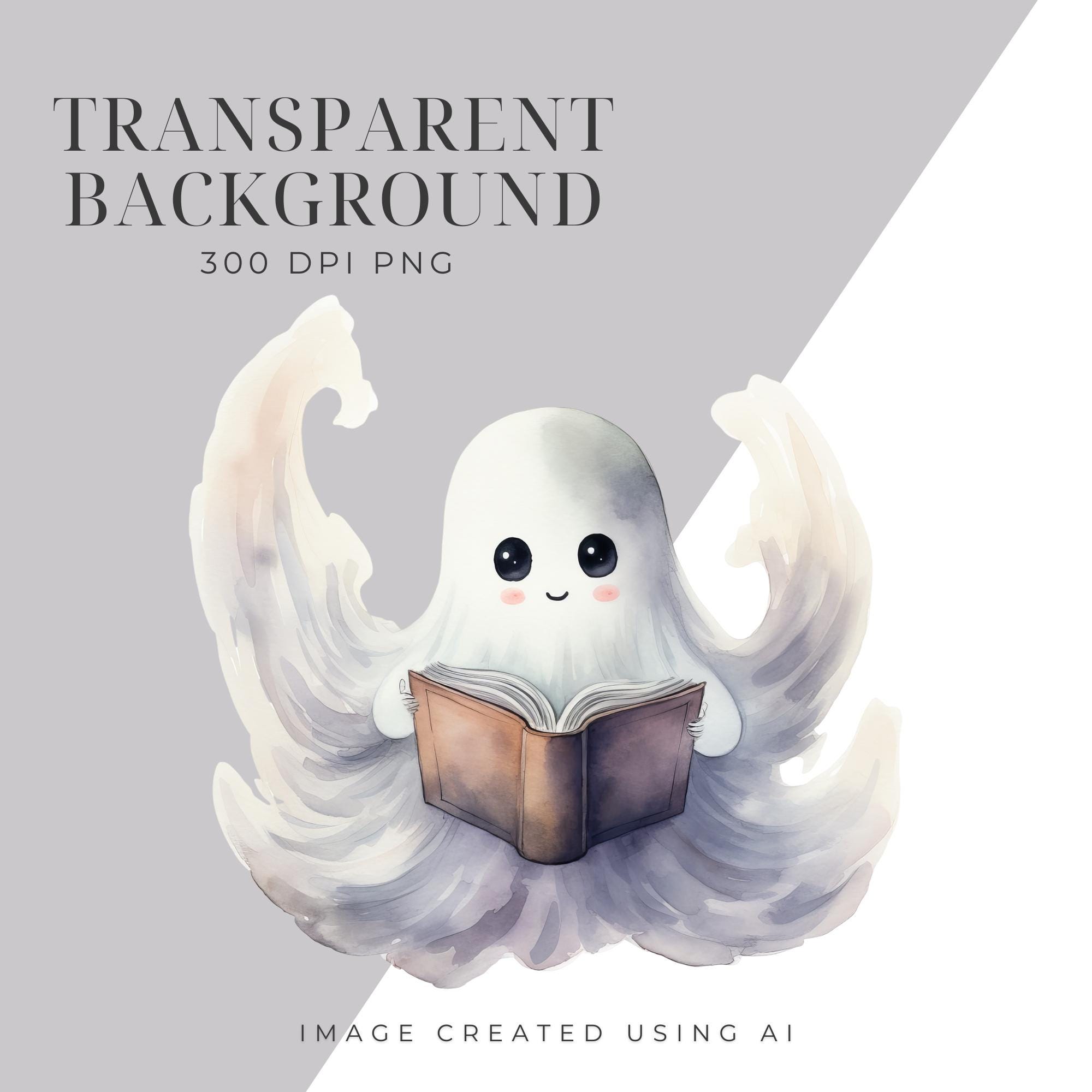Ghost Reading Books INSTANT DOWNLOAD Cute Ghost Illustration for ...
