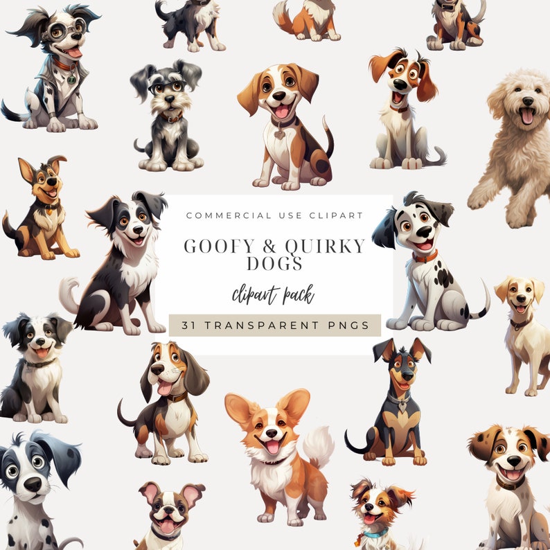 Quirky Dog Clipart INSTANT DOWNLOAD Goofy, Funny & Cute Dog Pngs ...