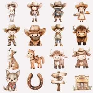 Wild West Clipart INSTANT DOWNLOAD Watercolor Cowboys Cowgirls, Western ...