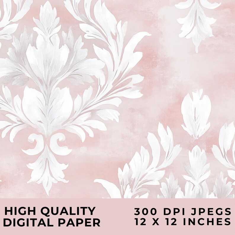 Pink Damask Digital Papers, Instant Download, Vintage Floral Patterns ...
