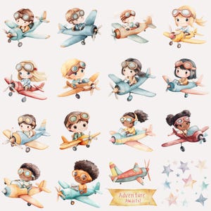 Little Aviator Clipart, Instant Download, Watercolor Airplane, Pilot ...