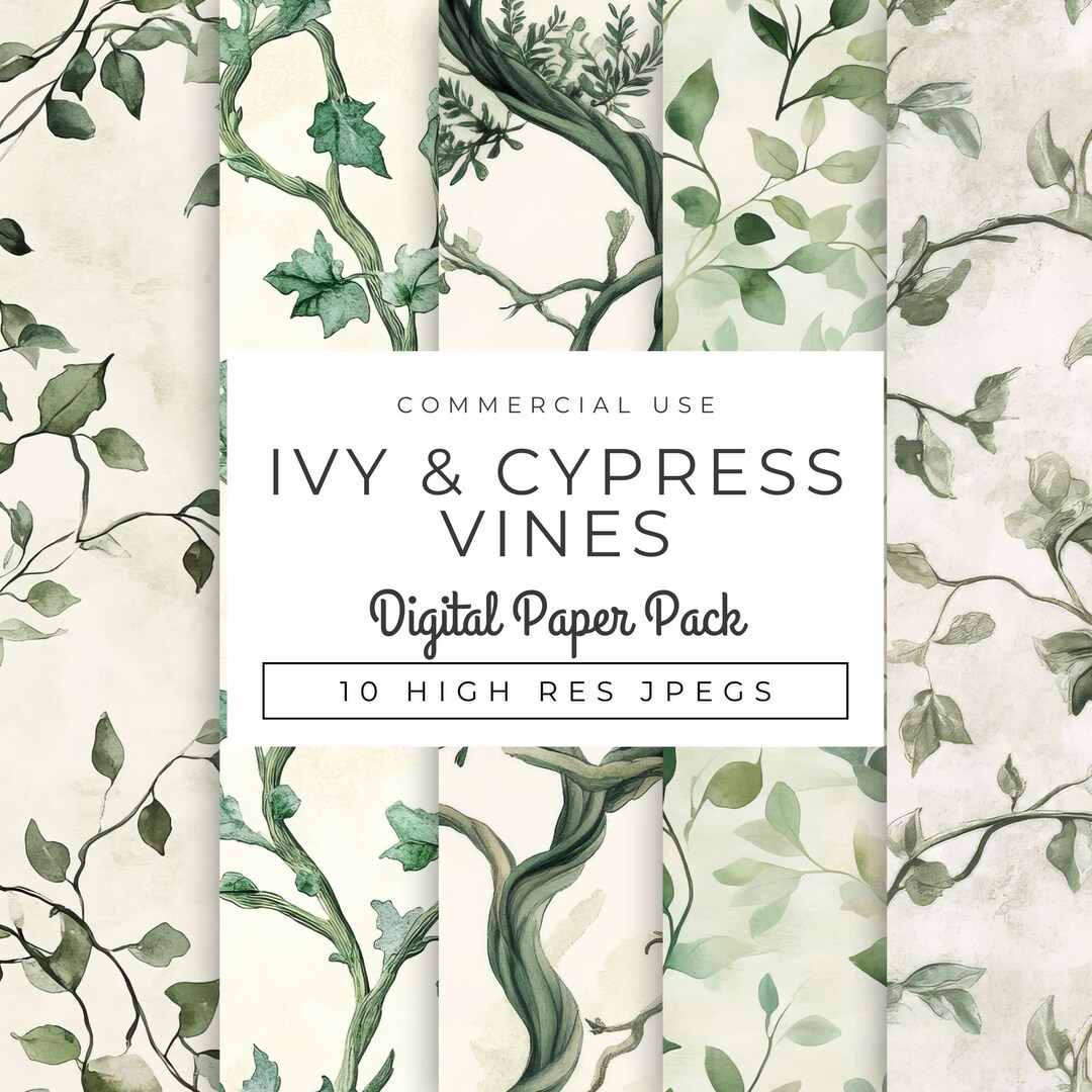 Ivy & Cypress Vines Digital Paper INSTANT DOWNLOAD Rustic Watercolor ...