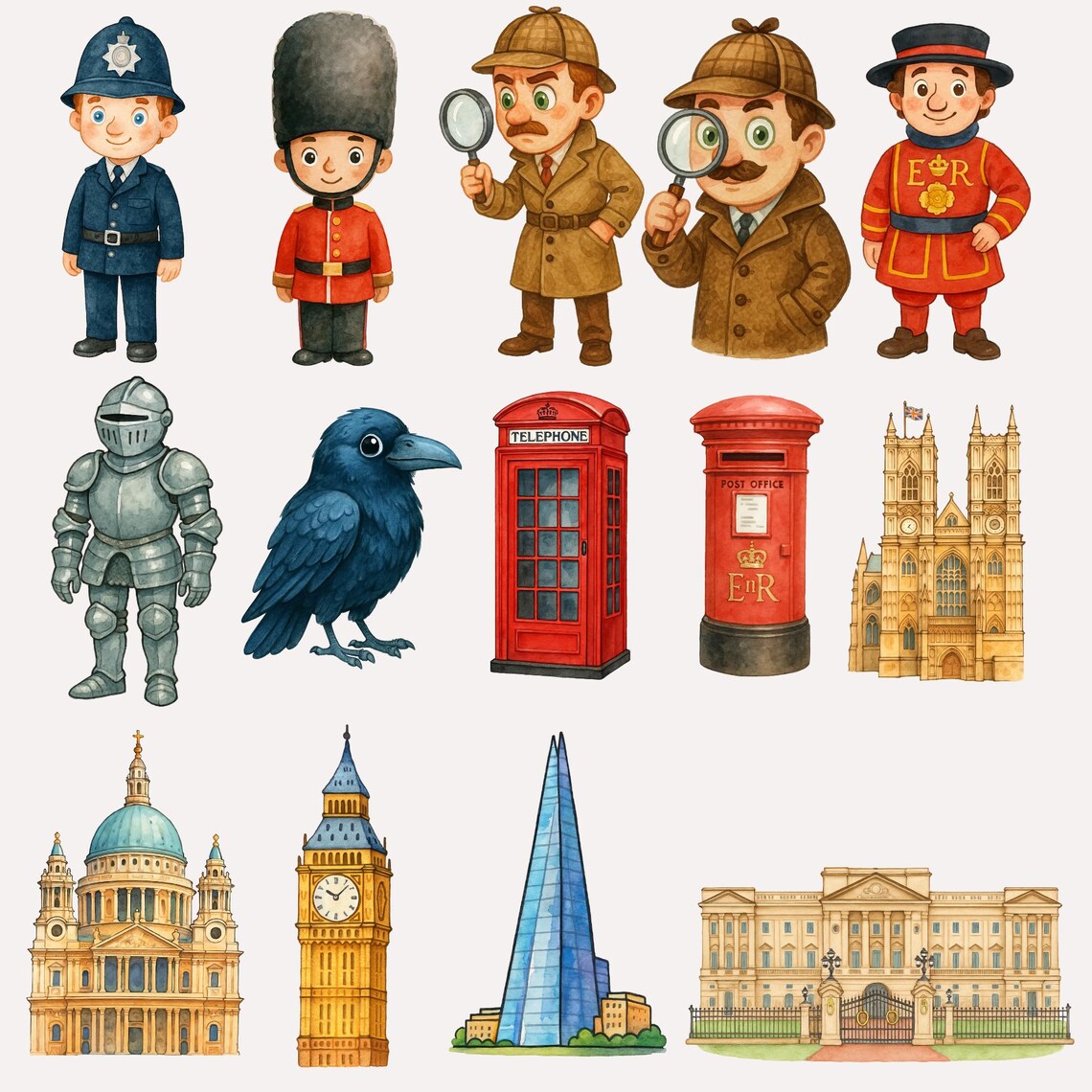 Cute London Clipart, Instant Download, Big Ben, Guards, Phone Box ...
