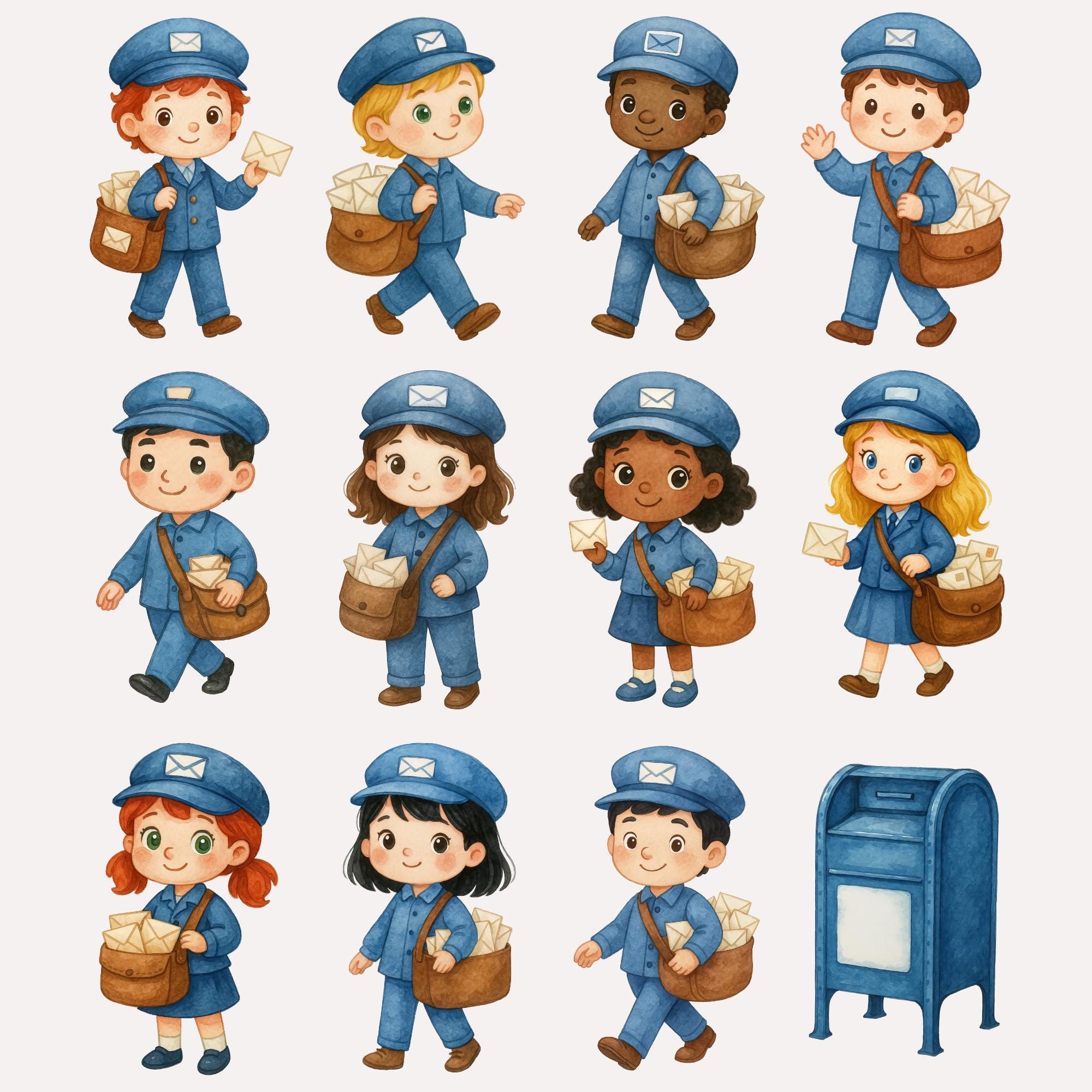 Watercolor Post Office Clipart, Instant Download, Cute Mail Carrier ...