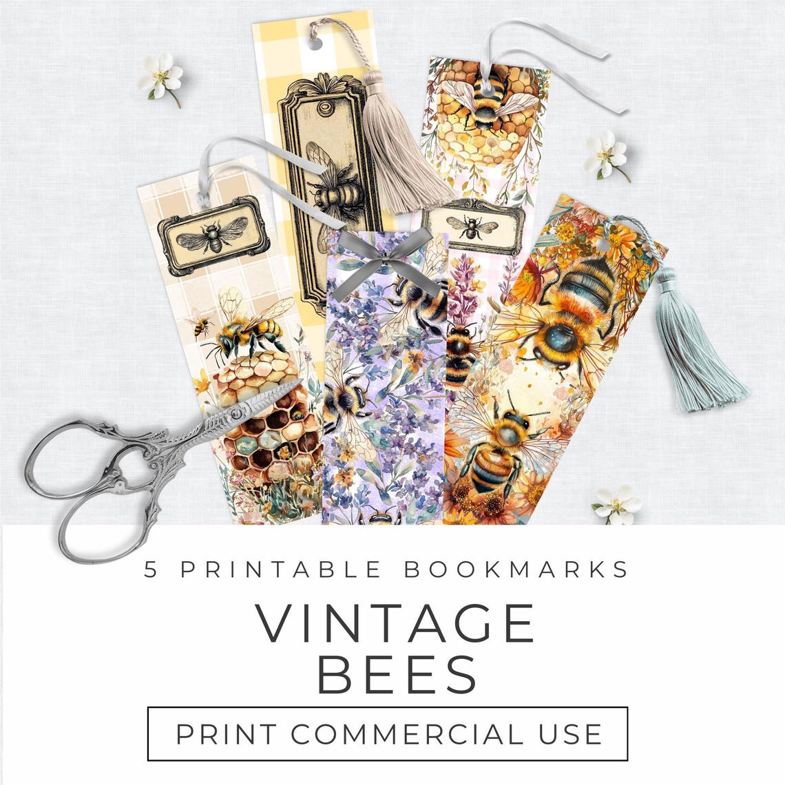 Vintage Bee Bookmarks, Printable Honeybee Placeholders, Cottagecore ...