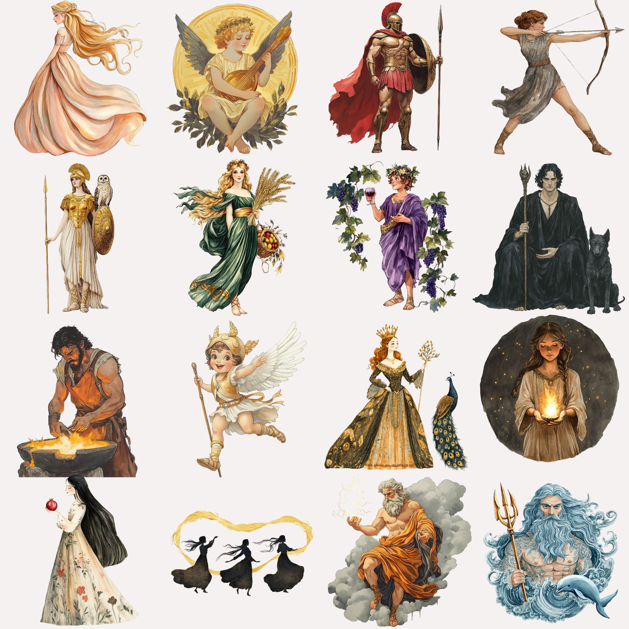 Greek Gods and Goddesses Clipart, Instant Download, Mythology PNG ...