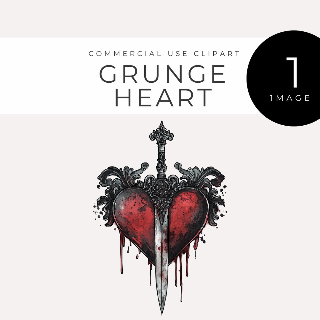 Grunge Heart Clipart, Instant Download, Gothic Heart & Sword Digital ...